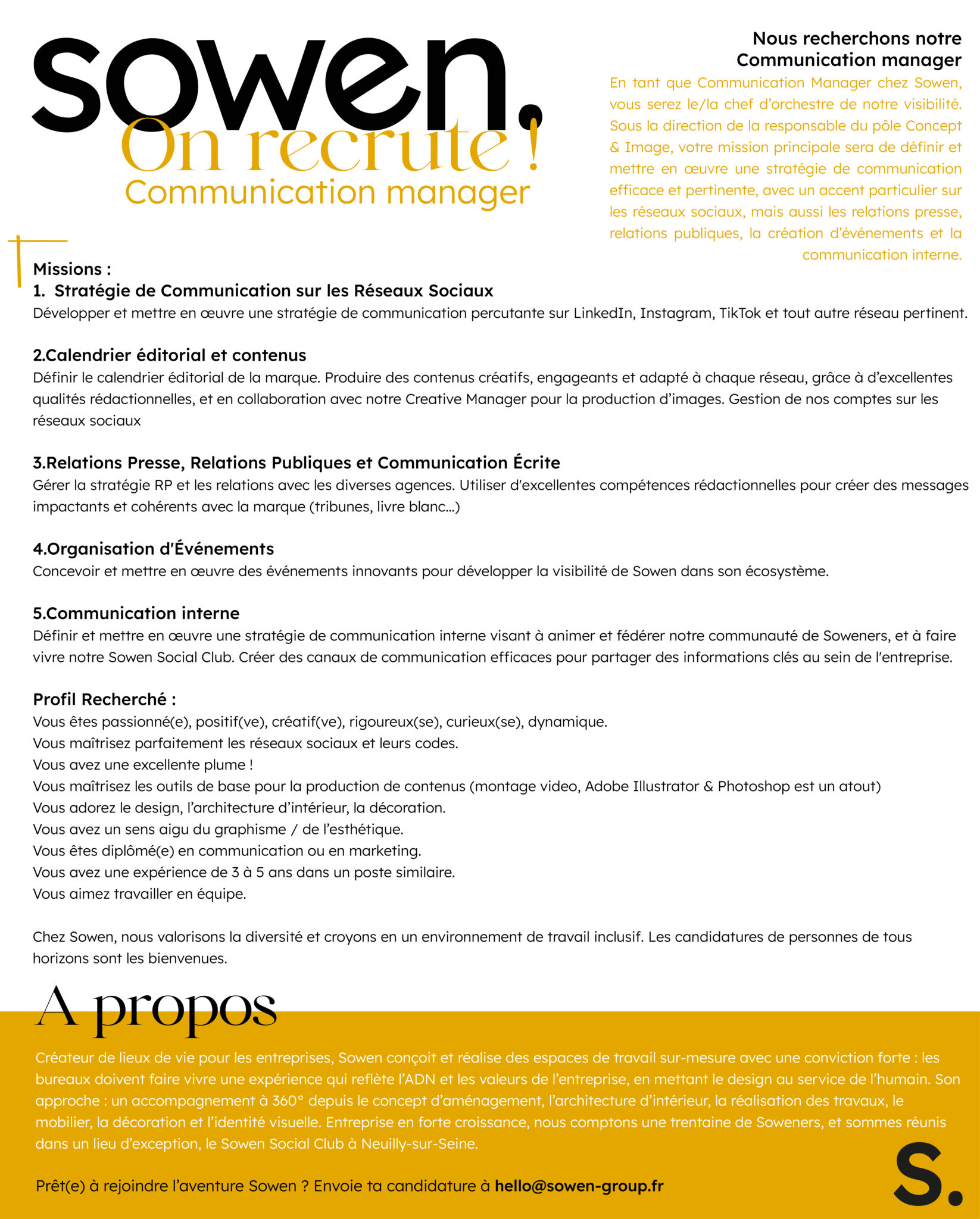 Rejoignez nous - Sowen